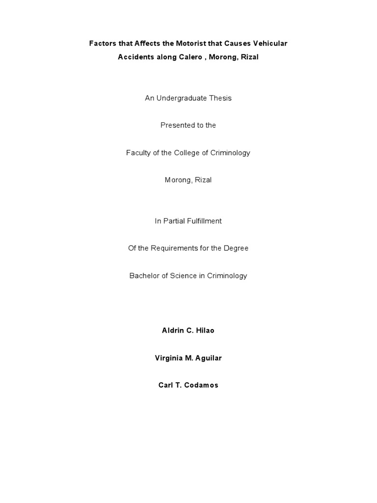 Thesis Vehicular Accidents | PDF | Traffic Collision | Road