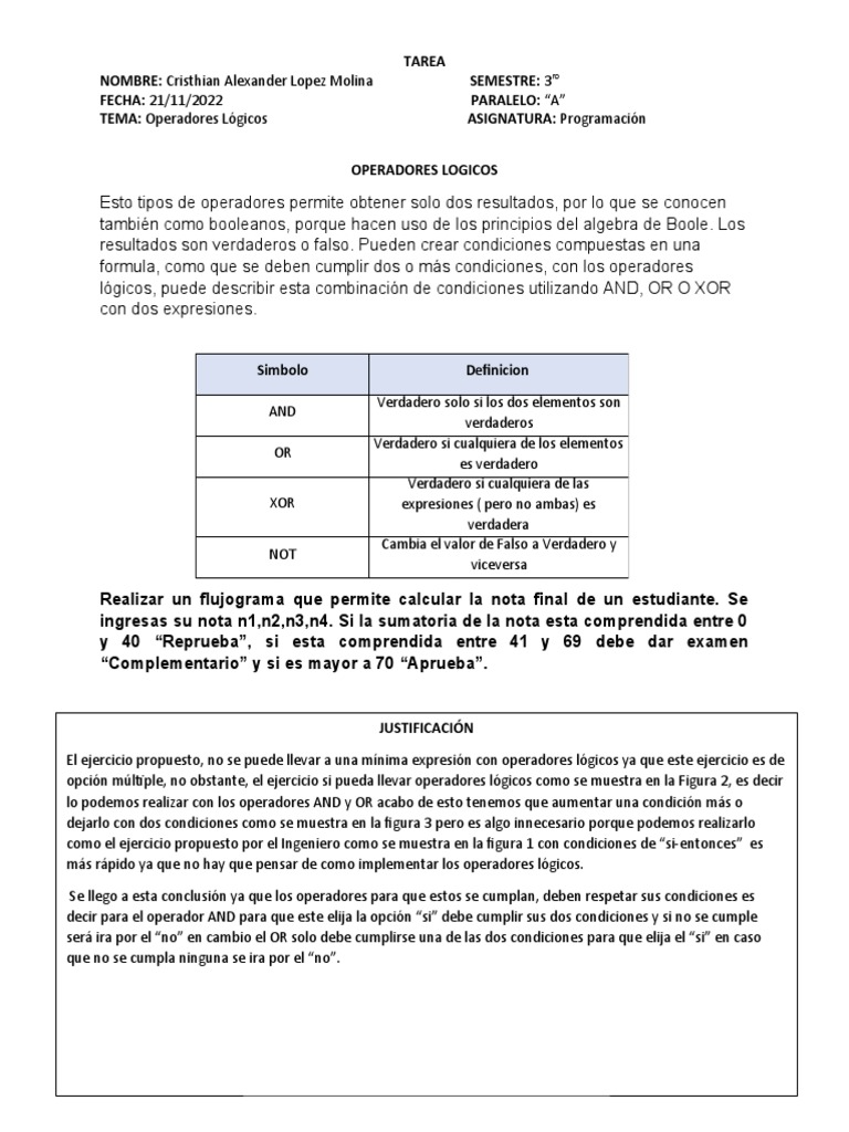 Ejemplos de Operadores Lógicos | PDF | Puerta lógica | Lógica