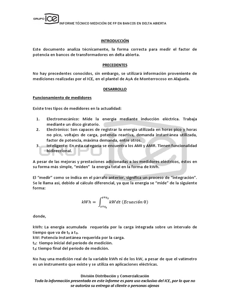 Informe de Medición de Factor de Potencia en Bancos en Delta Abierta ...