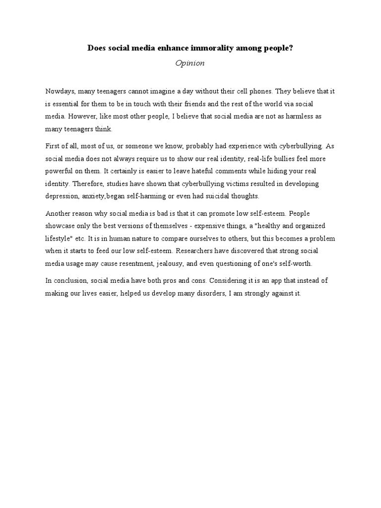 Does Social Media Enhance Immorality Among People | PDF