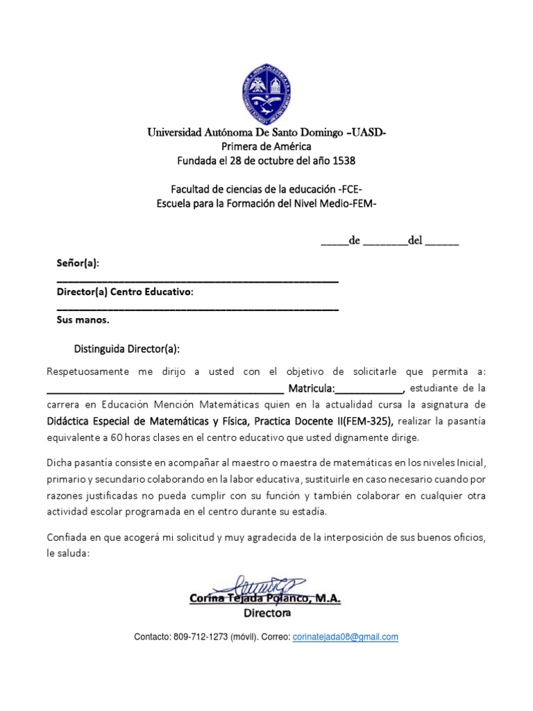 Carta de Pasantia de FEM-325 (Semestre 2022-10) | PDF