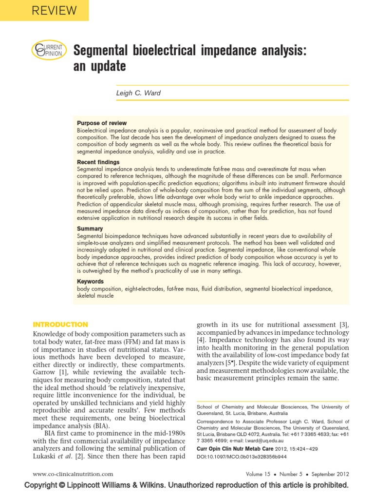 Segmental Bioelectrical Impedance Analysis An Update | PDF ...