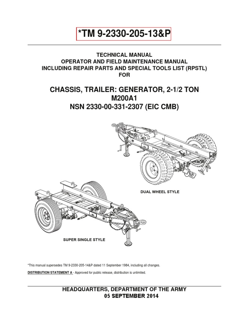 Chassis, Trailer: Generator, 2-1/2 Ton M200A1 NSN 2330-00-331-2307 (EIC ...