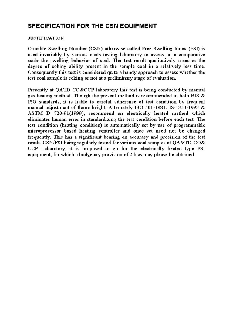 2-Specification For The CSN Equipment | PDF | Thermocouple | Refractory