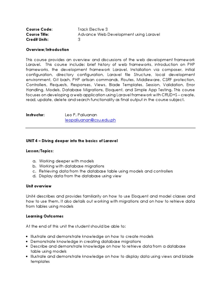 UNIT 4 - Diving Deeper Into The Basics of Laravel | PDF | Databases | Information Retrieval