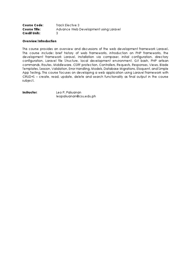 Advance Laravel Web Development Pdf Php Software Framework 