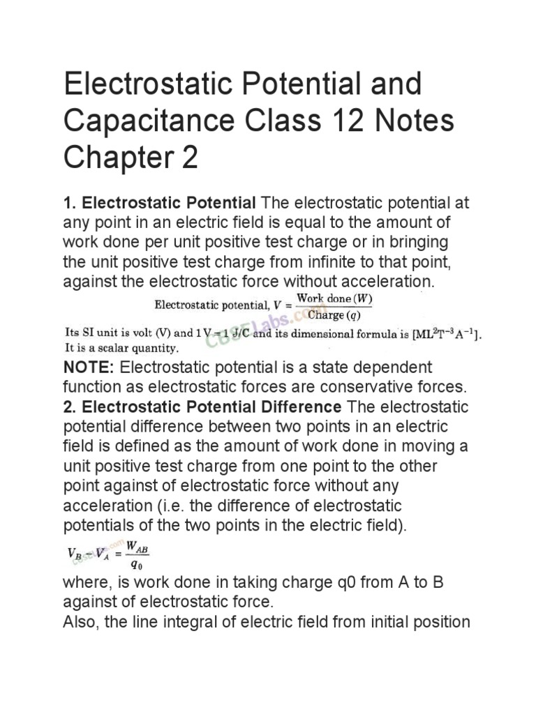 Class 12 Electrostatics Notes | PDF | Electrostatics | Electric Field