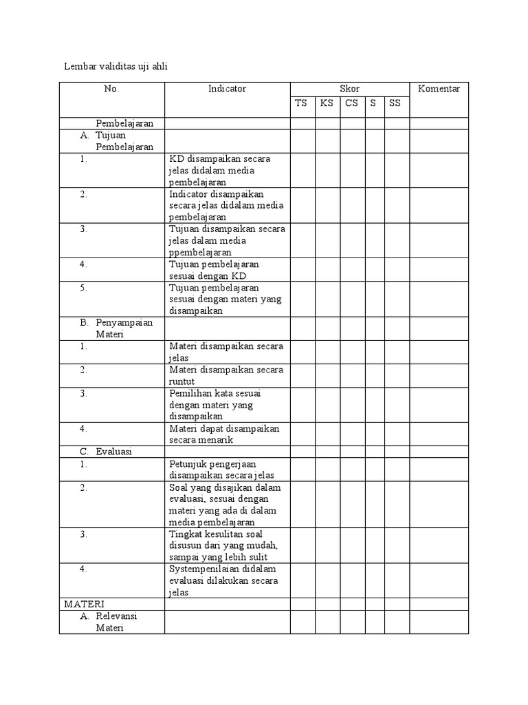 Lembar Validitas Uji Ahli-Instrumen Model Atom | PDF | Karier ...