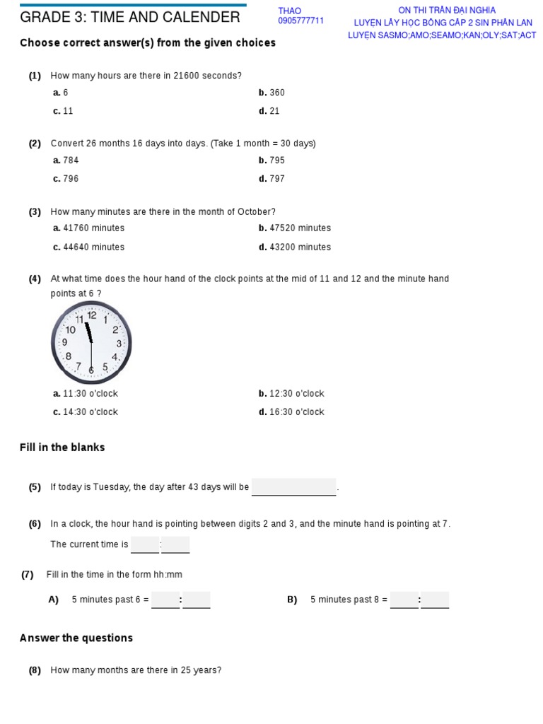 Time and Calender | PDF | Teaching Methods & Materials