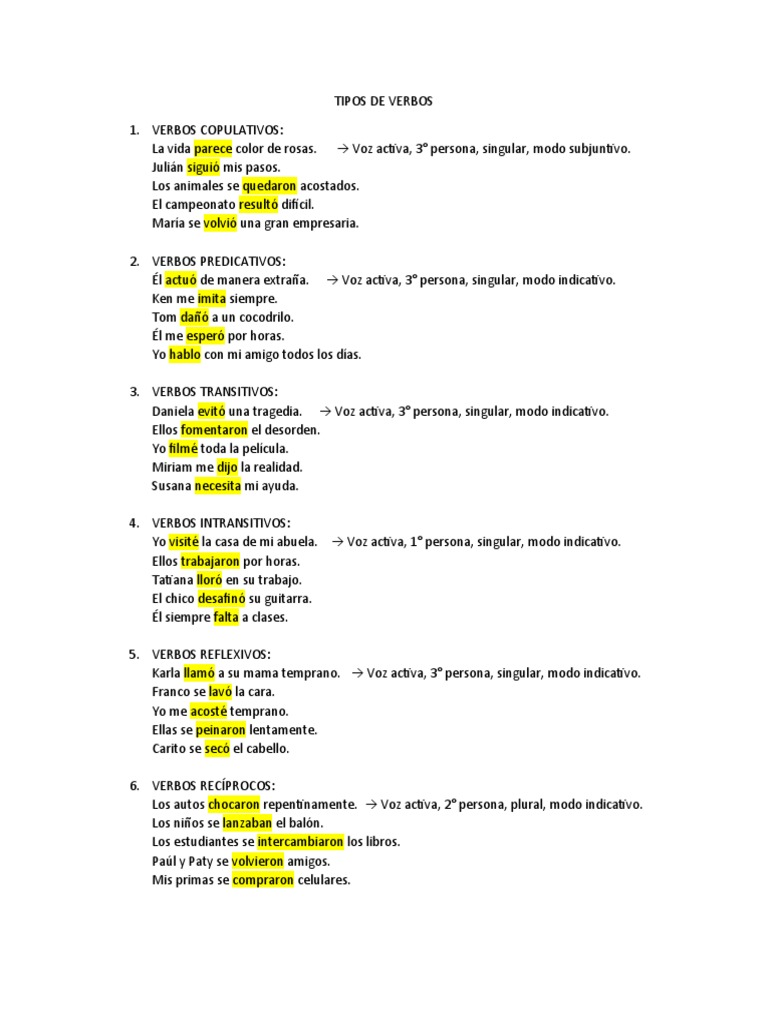 Tipos De Verbos Pdf Verbo Lingüística
