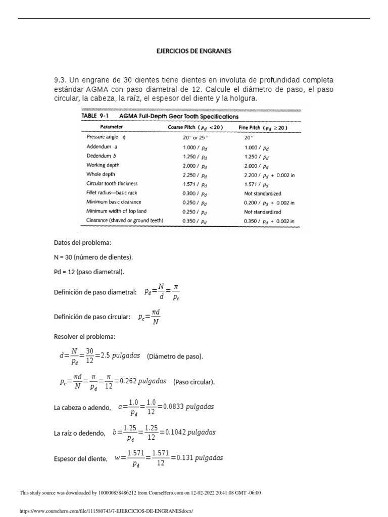 7 Ejercicios de Engranes | PDF
