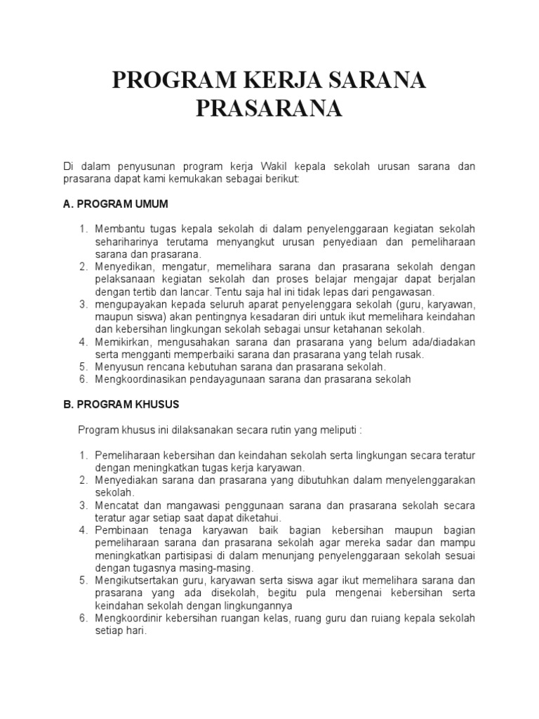 Program Kerja Sarana Prasarana | PDF | Karier & Perkembangan | Seni