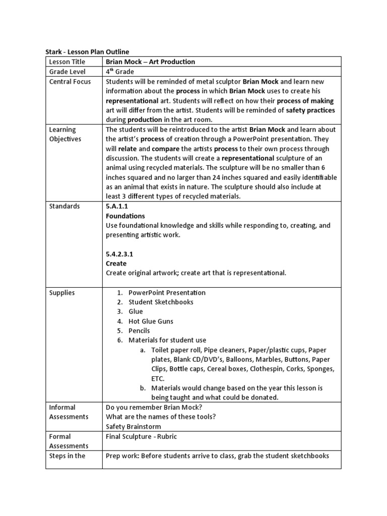 Brian Mock Lesson Day 2 of 3 - Stark | PDF | Adhesive | Sculpture