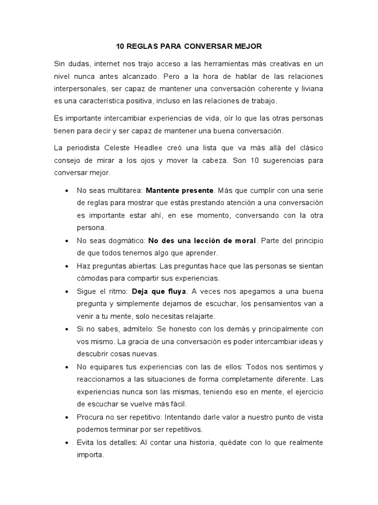 10 Reglas para Conversar Mejor | PDF | Crecimiento personal y ...