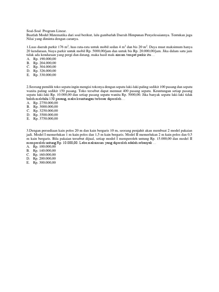 Soal Program Linear Kelas XI-MIPA | PDF | Metode & Bahan Ajar