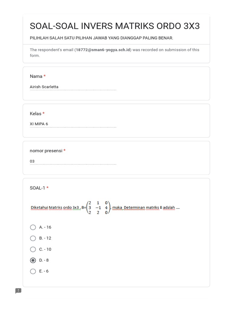 Soal-Soal Invers Matriks Ordo 3X3 | PDF
