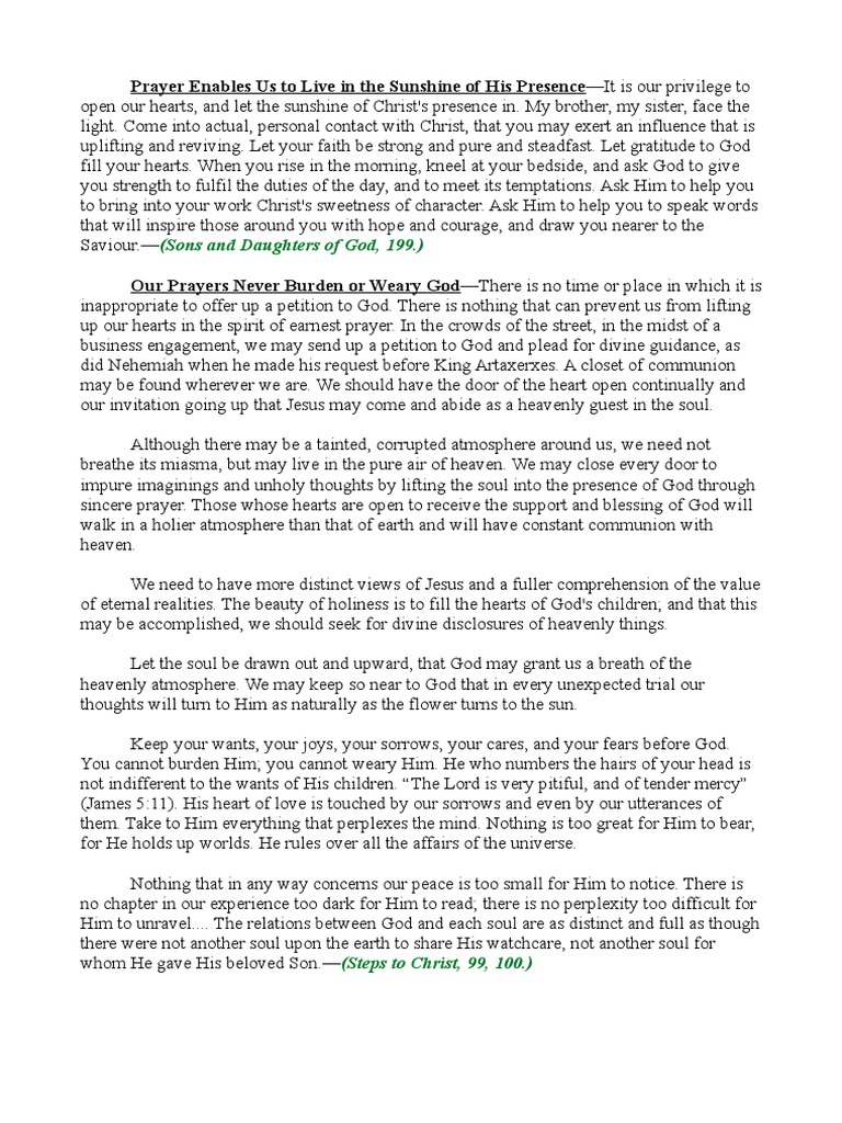 Prayer by Ellen G White Pgs 9 To 11 | PDF | Soul | Prayer