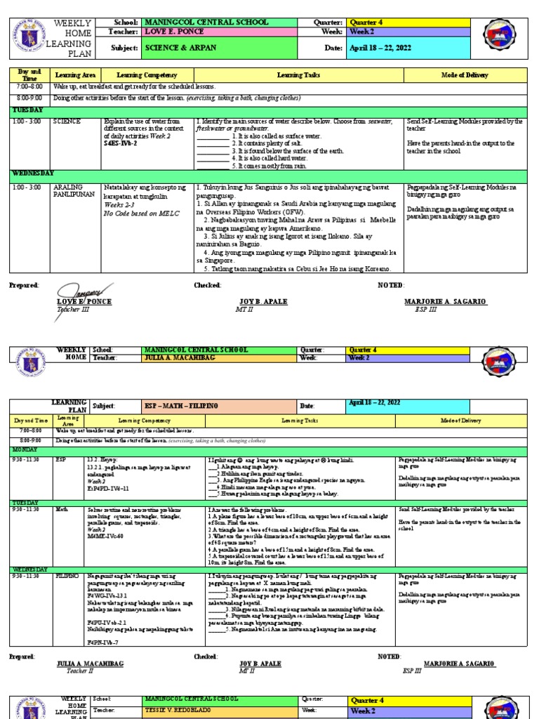WHLP Q4 W2 | PDF | Area | Elementary Geometry