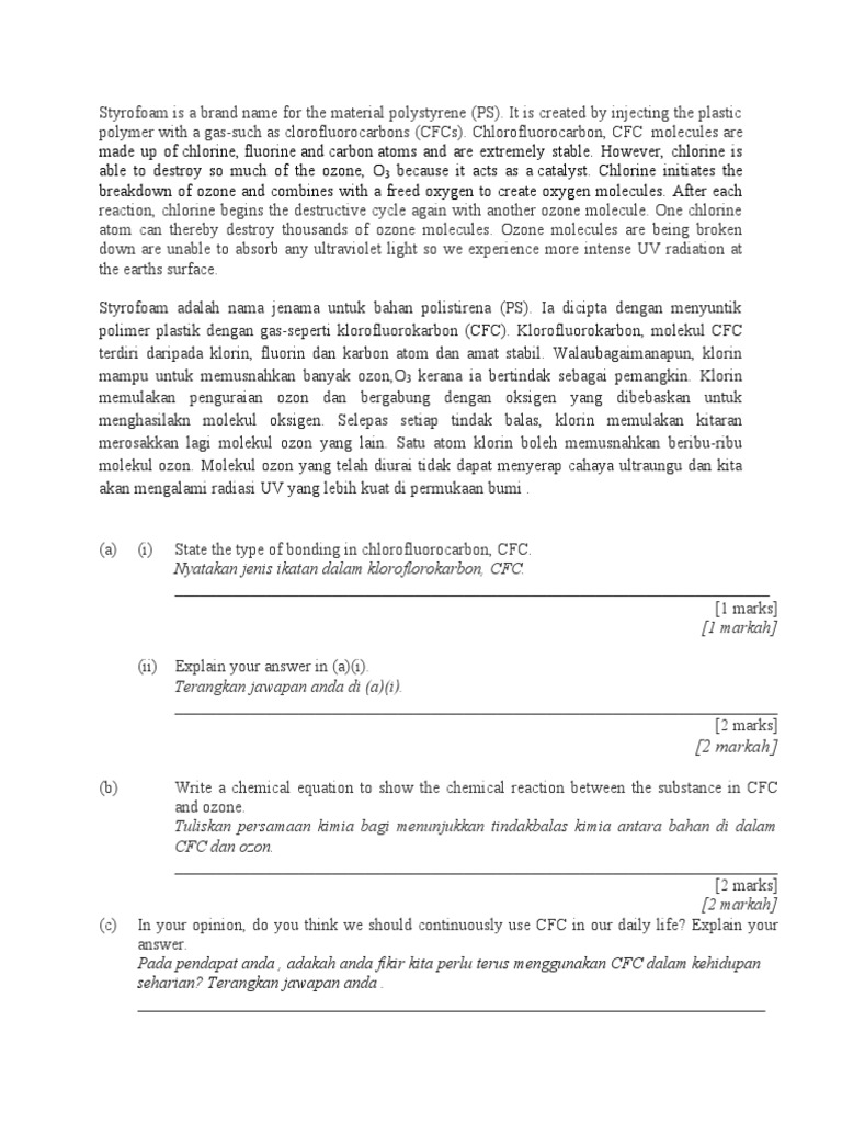 Task 4 - Soalan KBAT | PDF | Chlorofluorocarbon | Ozone
