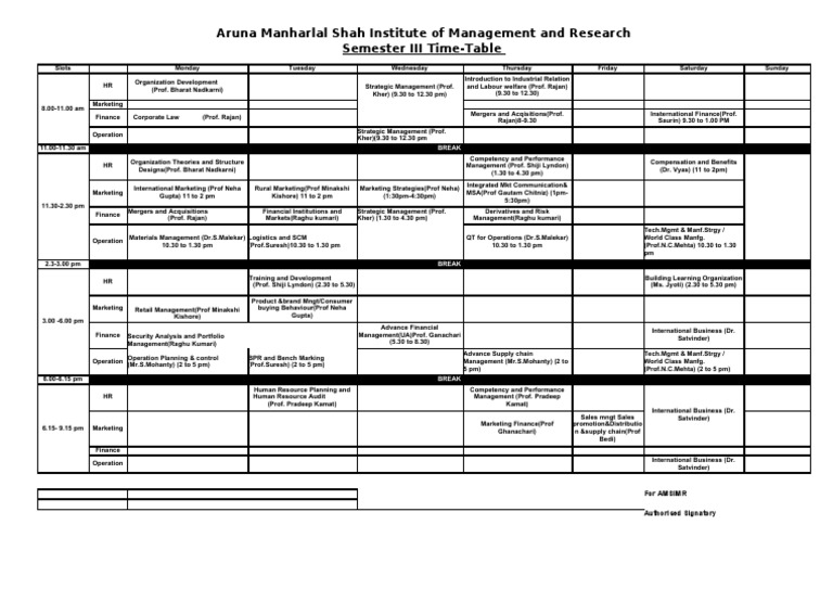 New Sem III Time Table | PDF