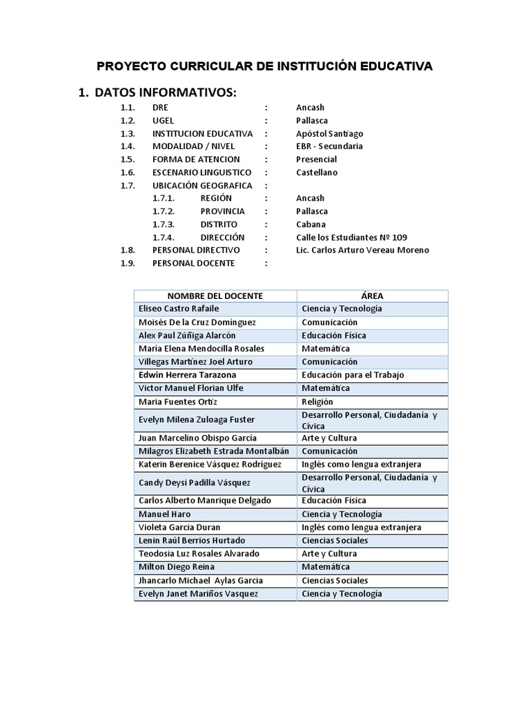 Proyecto Curricular de Institución Educativa | PDF | Entorno natural ...