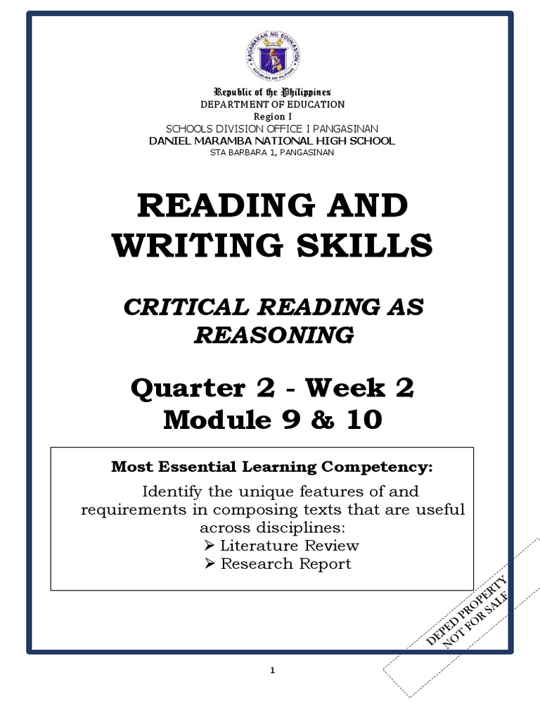 Reading and Writing Skills: Quarter 2 - Week 2 Module 9 & 10 | PDF ...