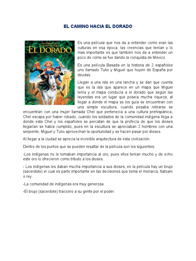 El Camino Hacia El Dorado. Equipo 4 | PDF