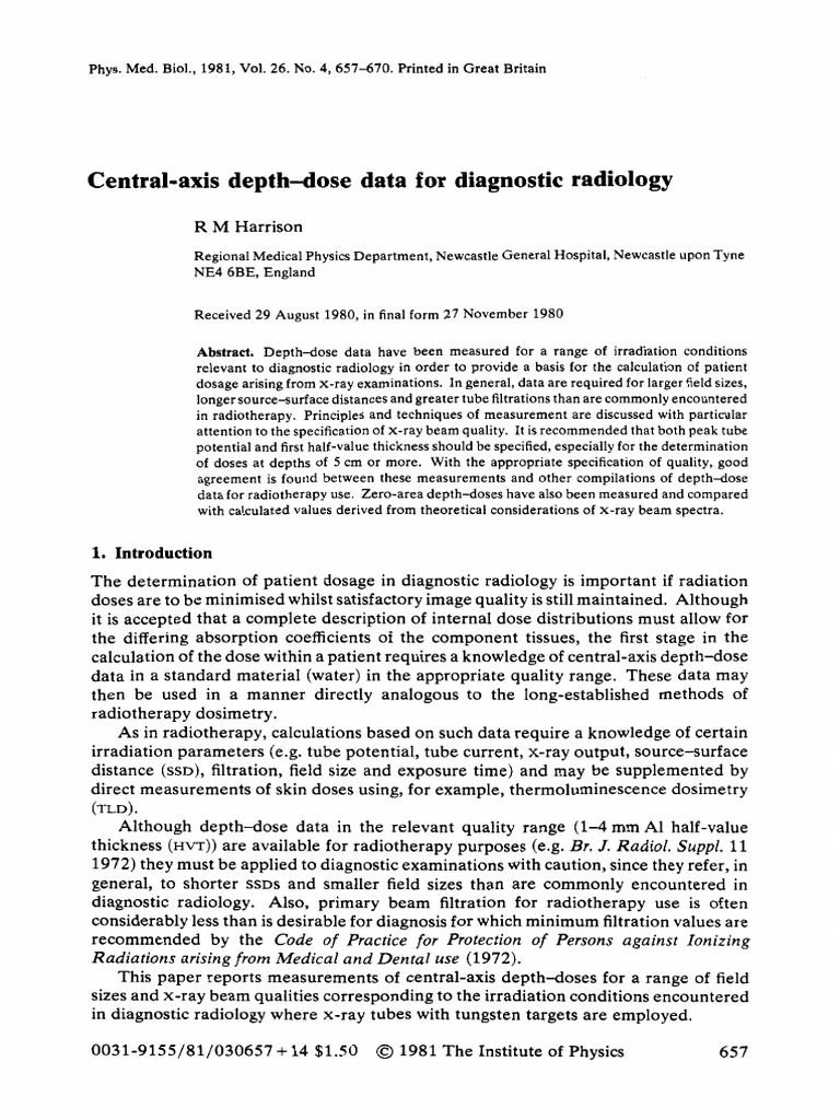 Central-Axis Depth-Dose Data For Diagnostic Radiology | PDF | Absorbed ...