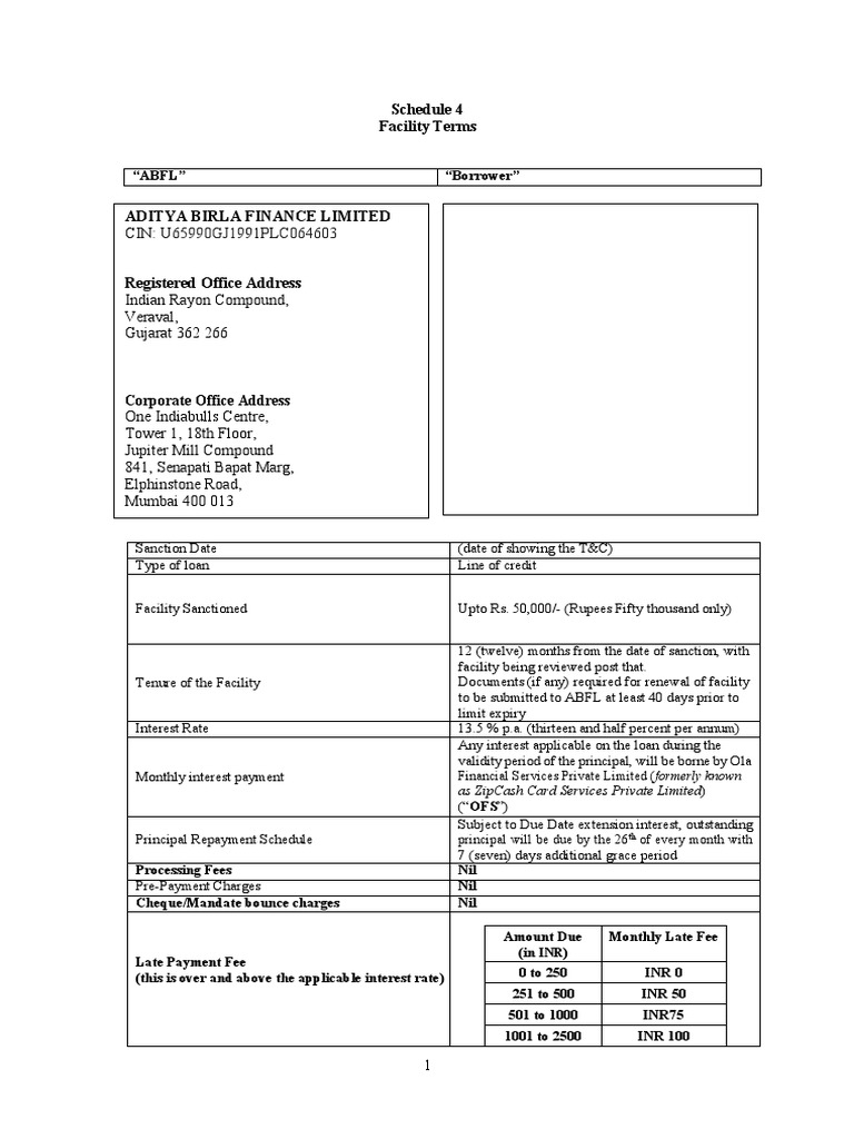ABFL Facility Terms | PDF | Loans | Interest