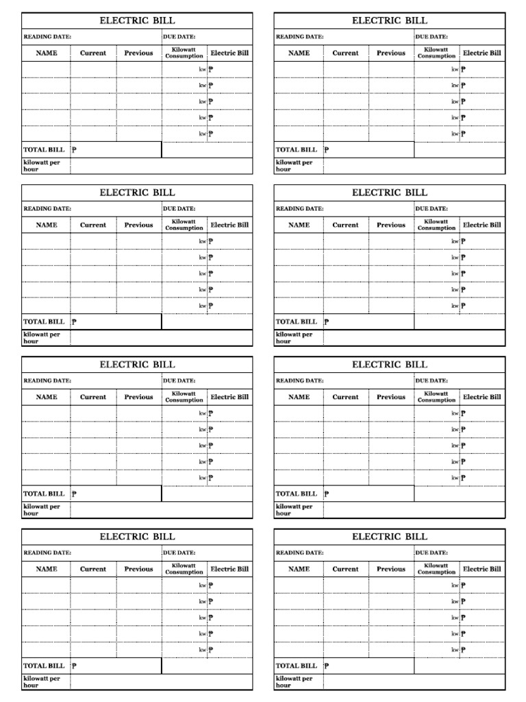 Electric Bill Template Blank | PDF