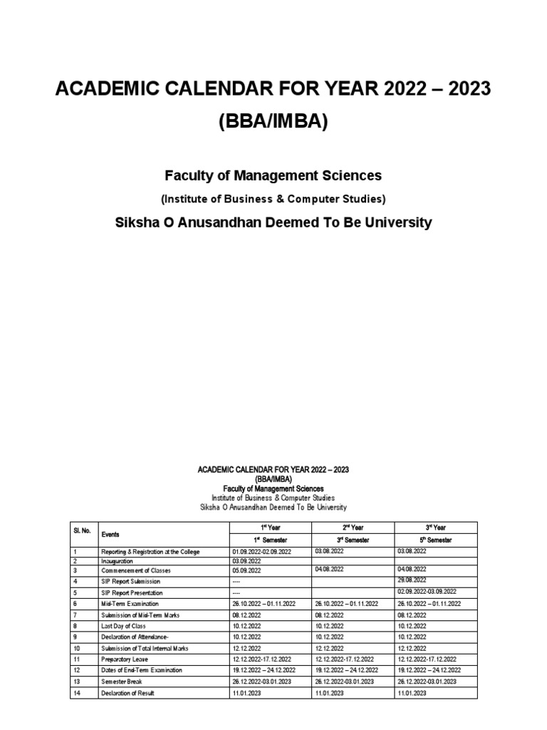 BBA/IMBA Academic Calendar 2022-2023 | PDF | Academic Term | Thesis