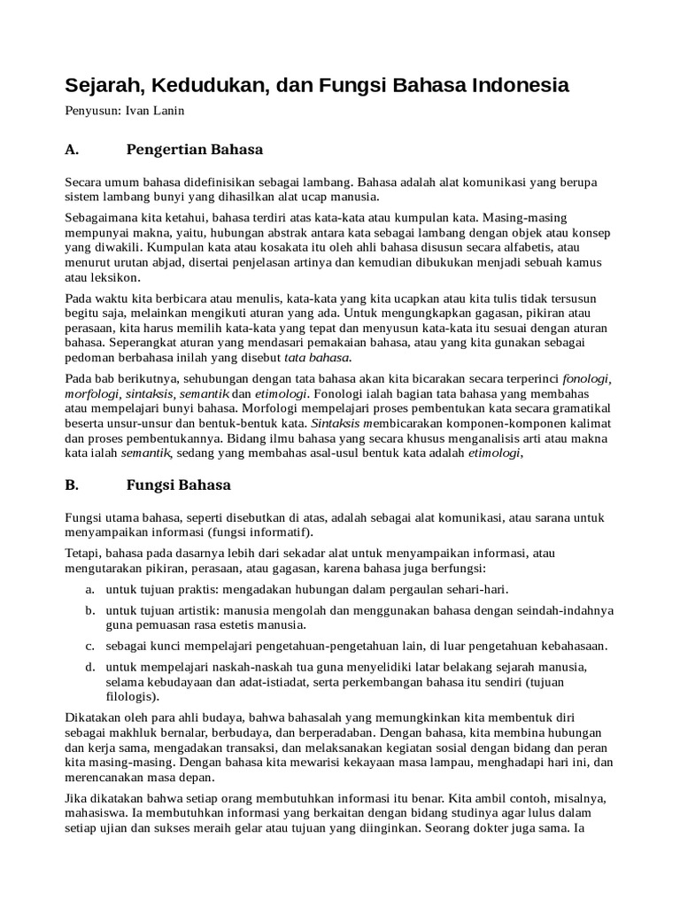 Sejarah Keududukan Dan Fungsi Bahasa Indonesia Oleh Ivan-Lanin | PDF