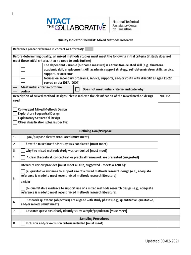 Quality Indicator Checklist - MM - 08 02 2021 | PDF | Quantitative Research | Qualitative Research