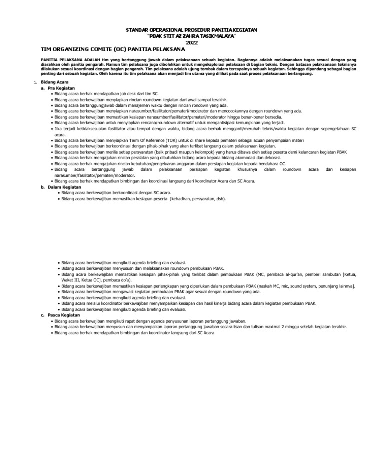 Sop Panitia Kegiatan Oc Bidang Acara | PDF