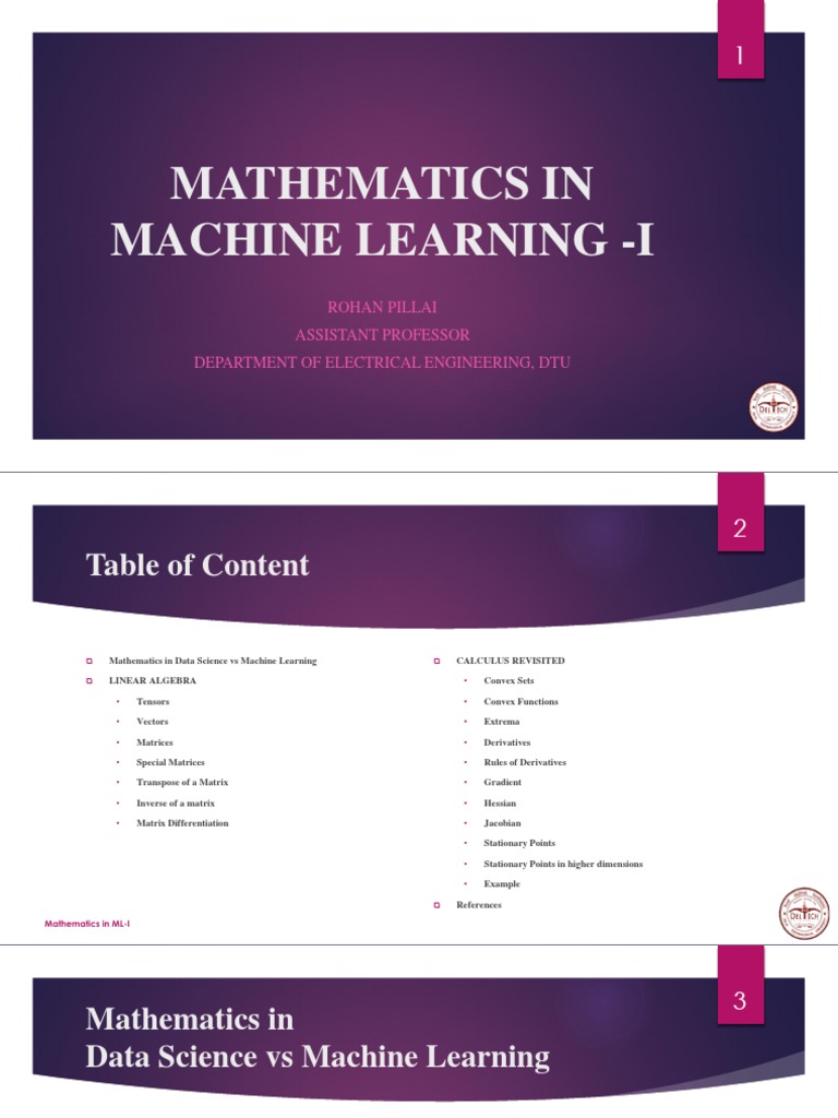 Lec 1 - Maths in ML I | PDF | Matrix (Mathematics) | Maxima And Minima