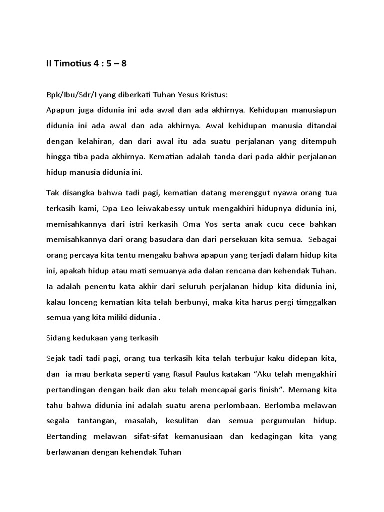 II Timotius 4 | PDF | Agama & Spiritualitas