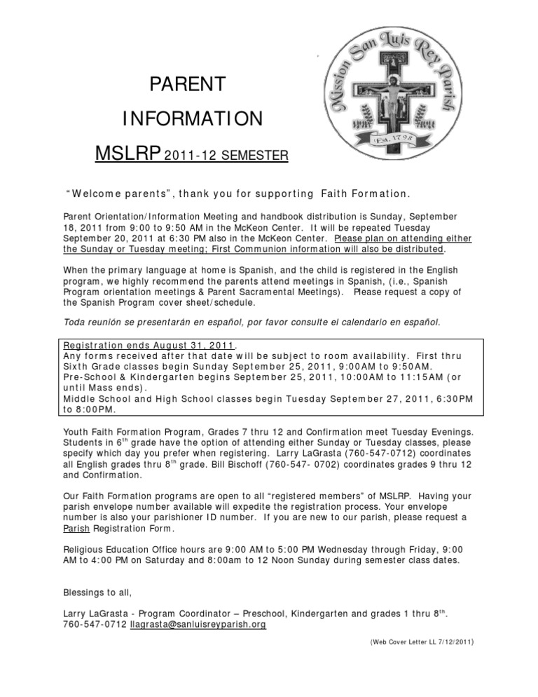 Faith Formation Parent Cover Letter | PDF