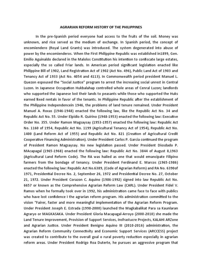 History of Agrarian Reform in the Philippines | PDF | Philippines ...