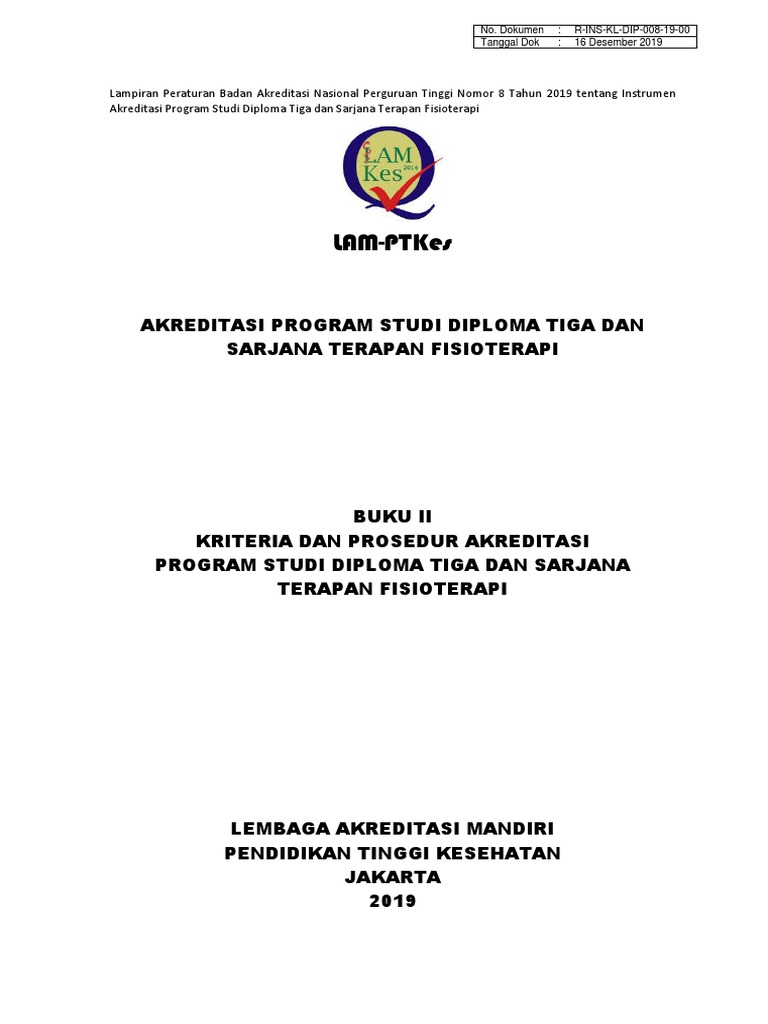 Buku 2 - Kriteria & Prosedur Akreditasi-DIII & STR Fisioterapi | PDF