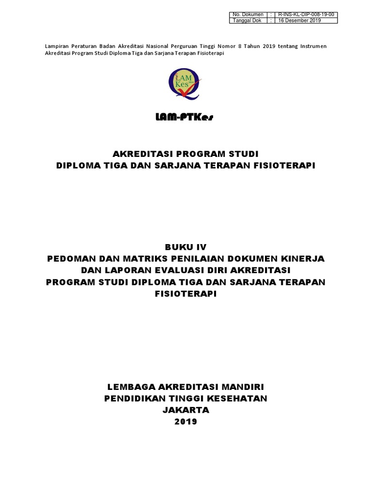Buku 4 - Pedoman & Matriks Penilaian Akreditasi-DIII & STR Fisioterapi | PDF | Bisnis