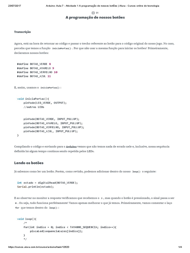 Programação de botões em Arduino para identificar e piscar LED ...