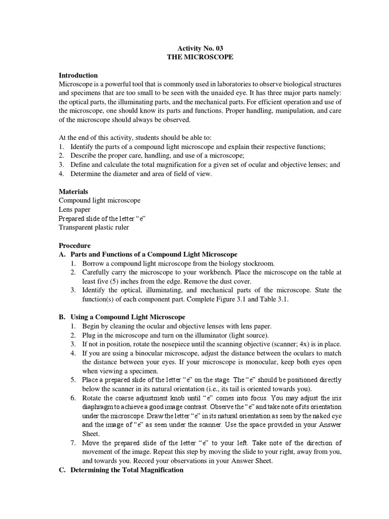 BIO101-LAB-ACTIVITY-03_THE-MICROSCOPE | PDF | Microscope | Field Of View