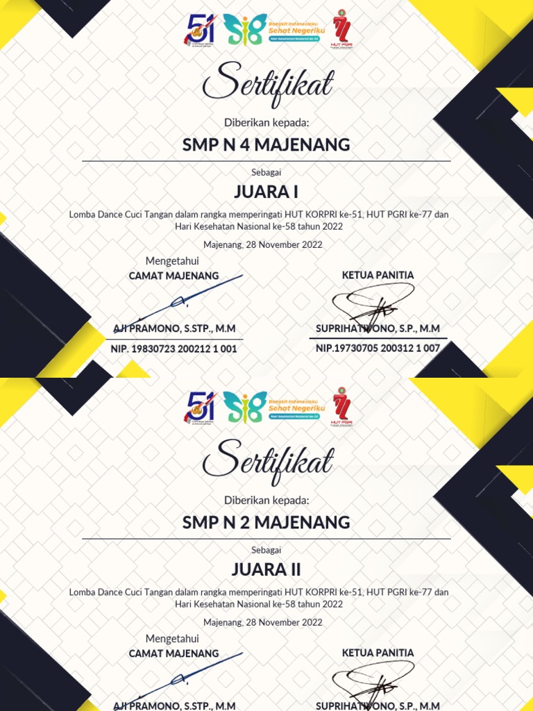 Sertifikat Lomba Dance Cuci Tangan | PDF