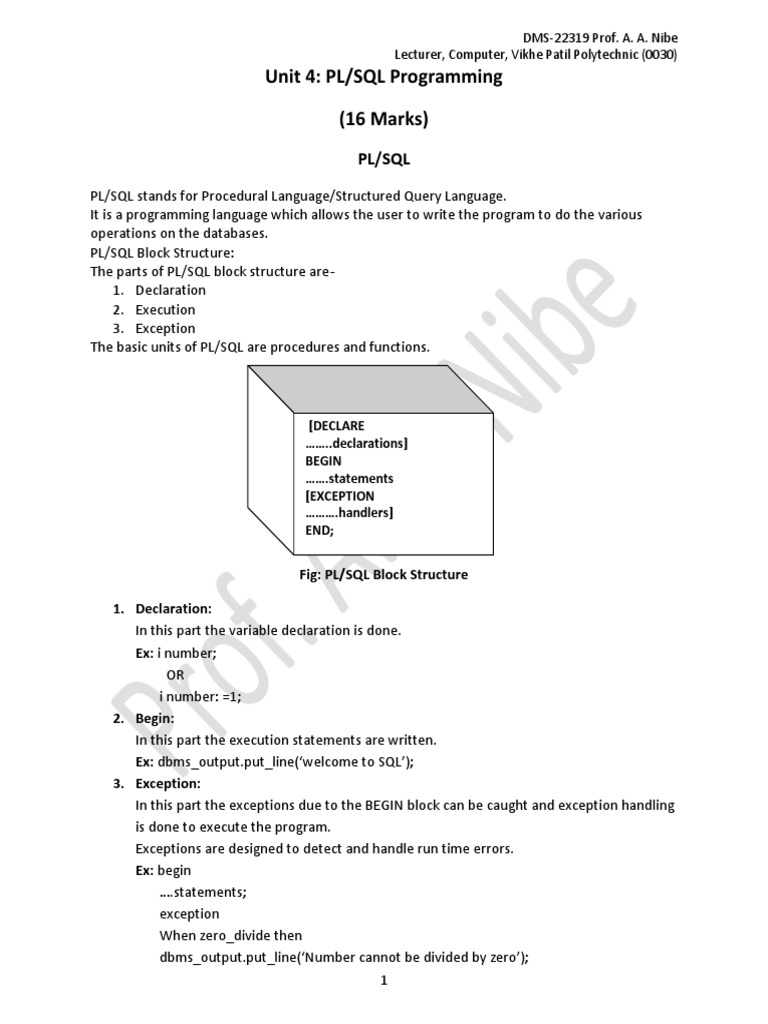 Unit 4. DMS | PDF | Subroutine | Pl/Sql