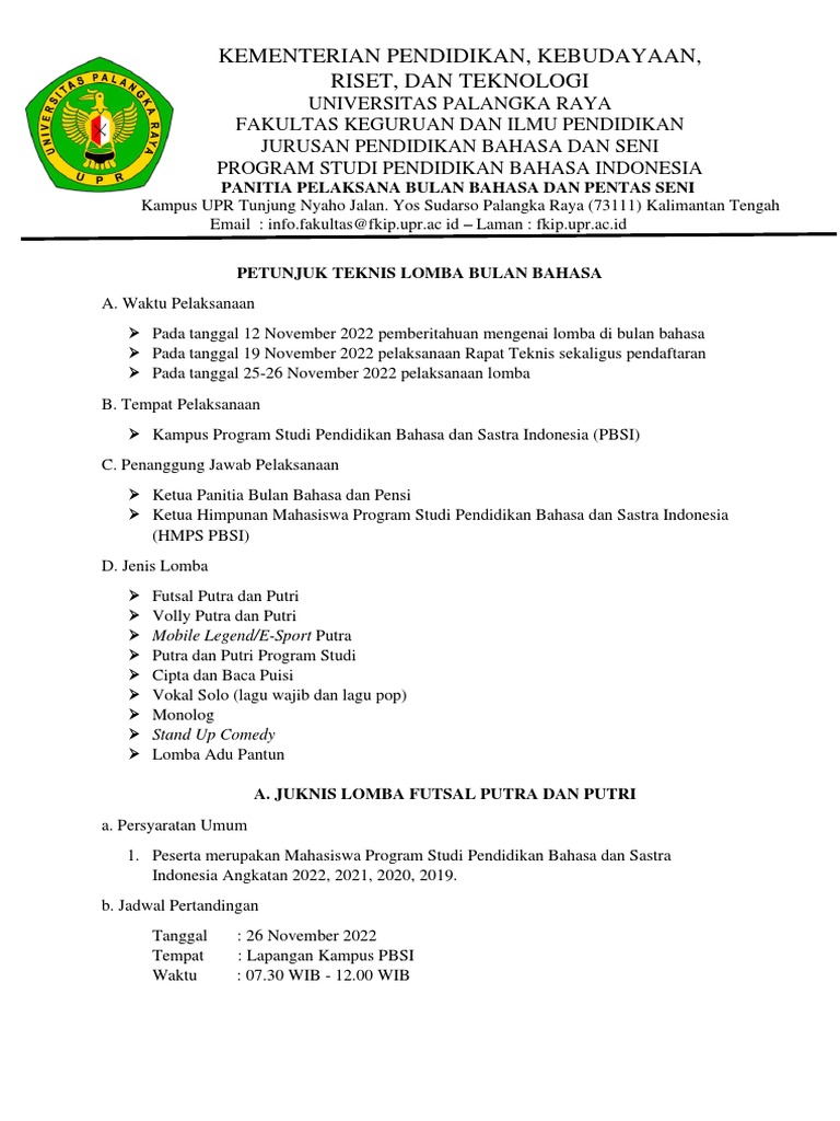 Juknis Lomba Bulan Bahasa Pbsi 2022 | PDF