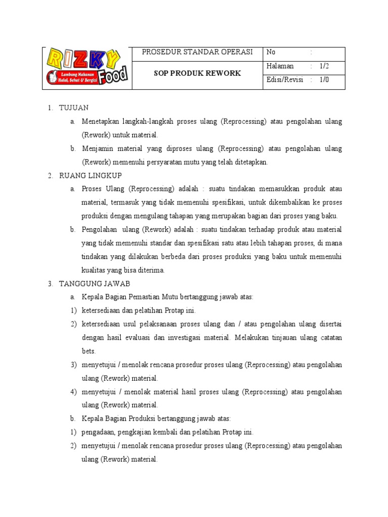 SOP Proses Ulang & Rework Material | PDF