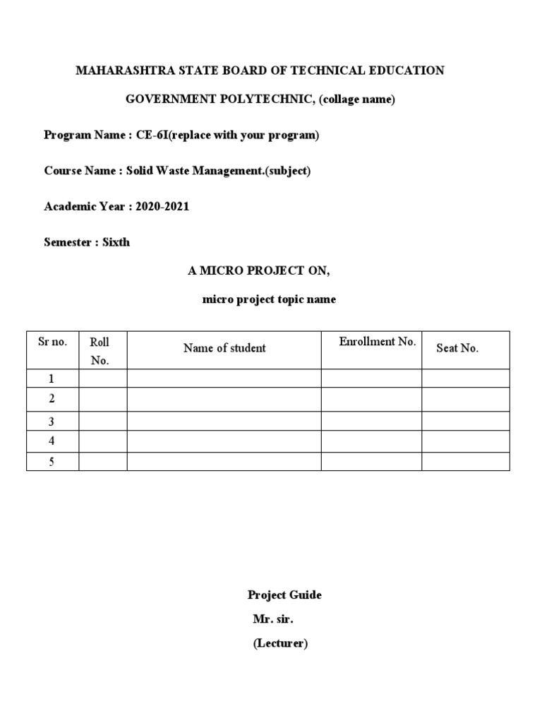 Solid Waste Management Micro Project | PDF | Vocational Education | Institute Of Technology