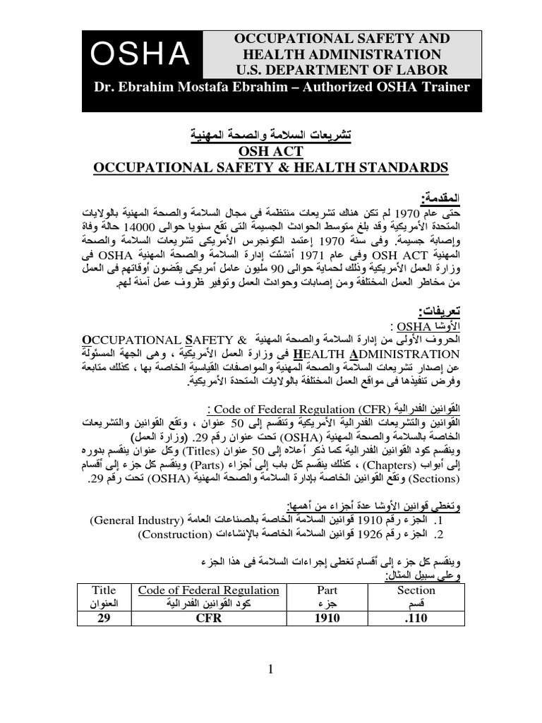 1-Introduction To OSHA | PDF | Occupational Safety And Health ...