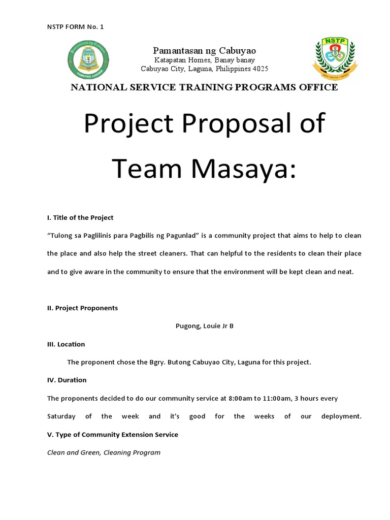 Project Proposal for a Community Clean-Up and Environmental Awareness ...