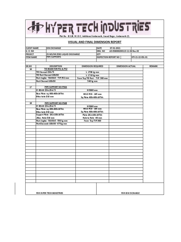 Visual Inspection Report for Pipe Supports | PDF